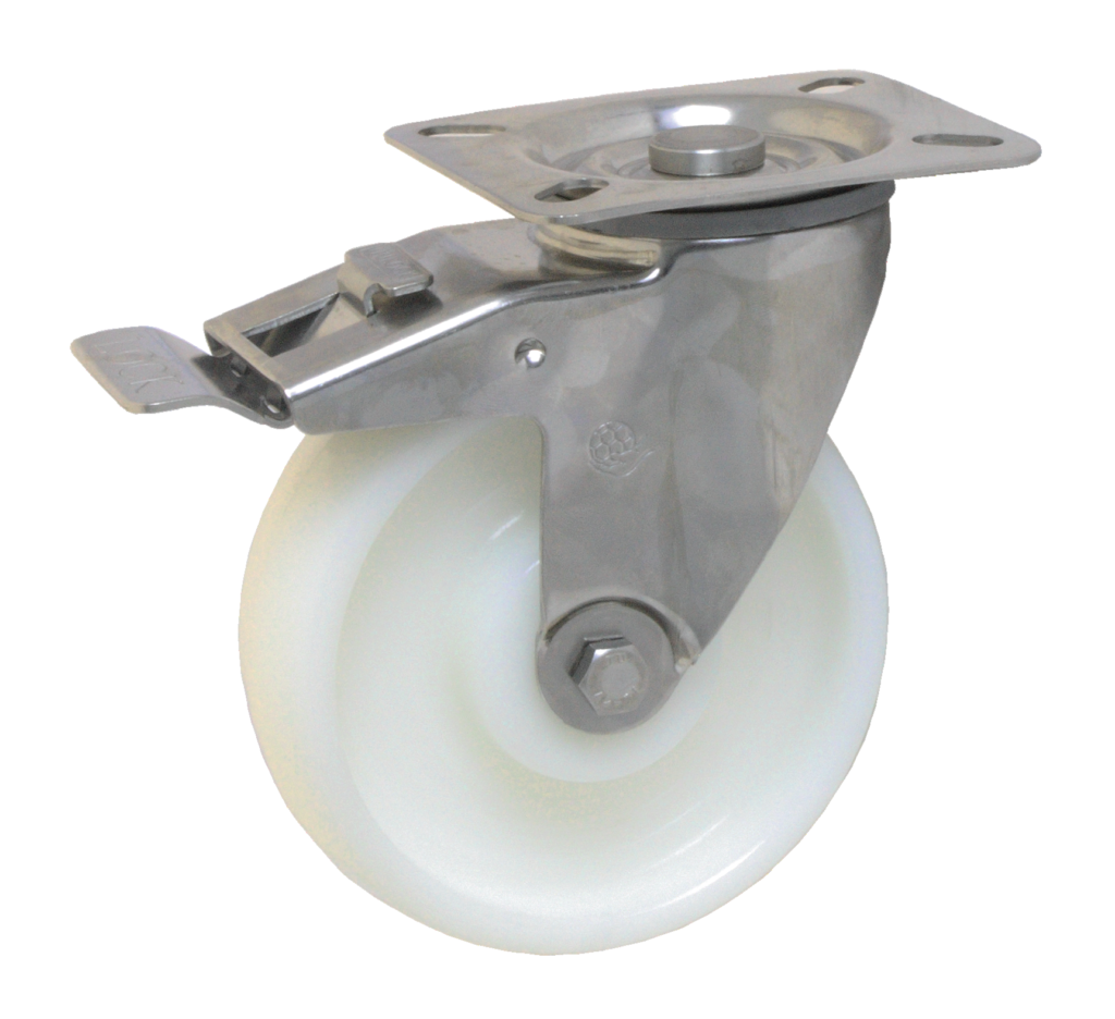 ล้อไนล่อนรูบูช ขาสแตนเลส แบบแป้นหมุน – Handball Caster